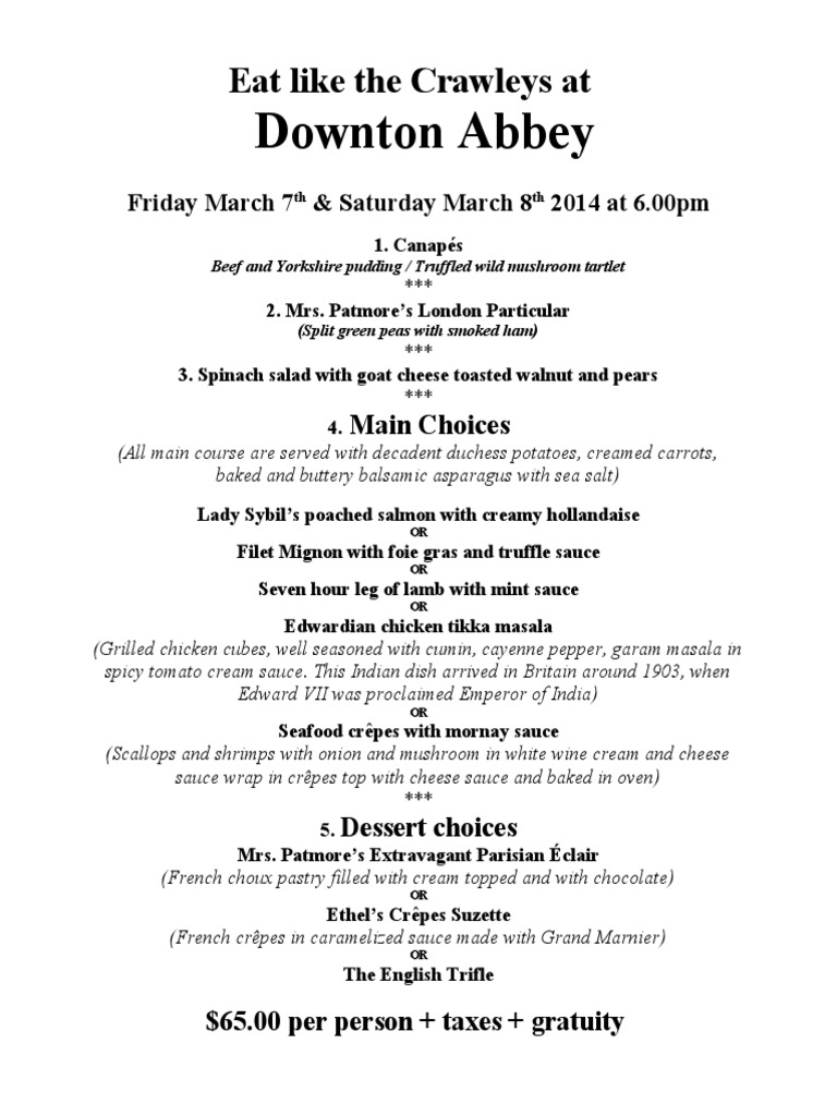 Downto Abbey Dinner Menus | PDF