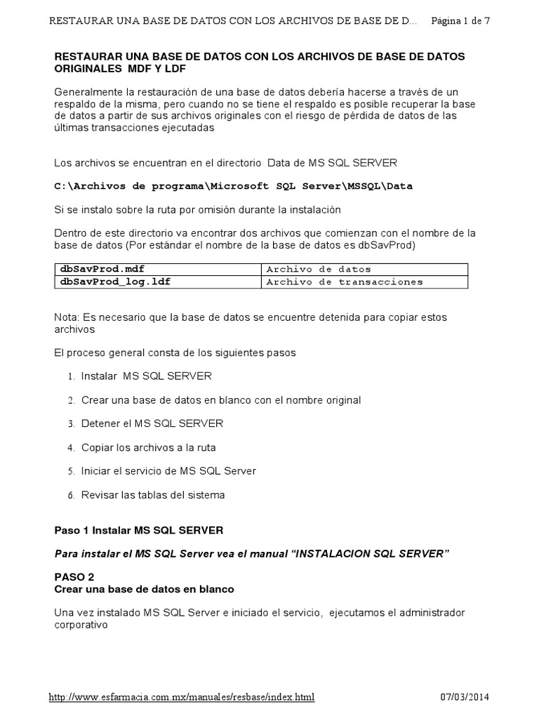 Restaurar BD SQL | PDF | Servidor SQL de Microsoft | SQL