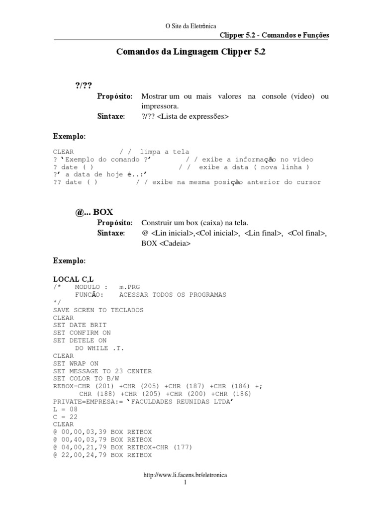 Comandos Da Linguagem Clipper | Programa de Computador | Engenharia de Software
