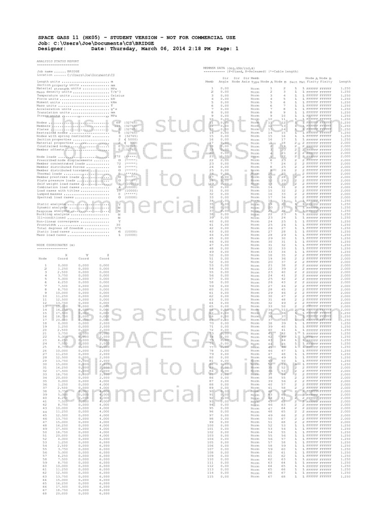 BRIDGE Spacegass Output | PDF | Software | Computing