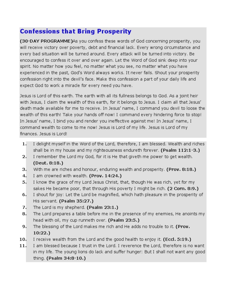 Prosperity Confessions for Abundant Living | PDF | Jesus | Religious ...
