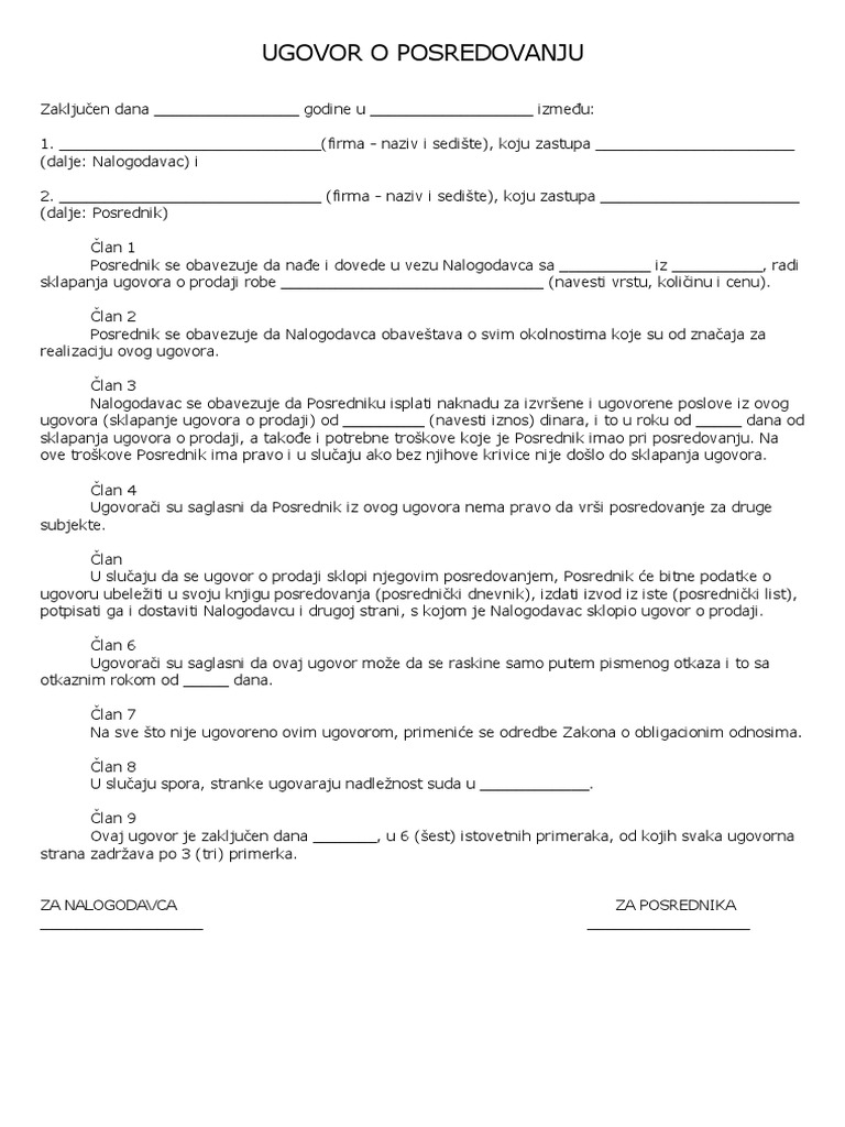 Ugovor o Posredovanju | PDF