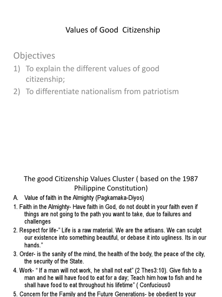 Values of Good Citizenship