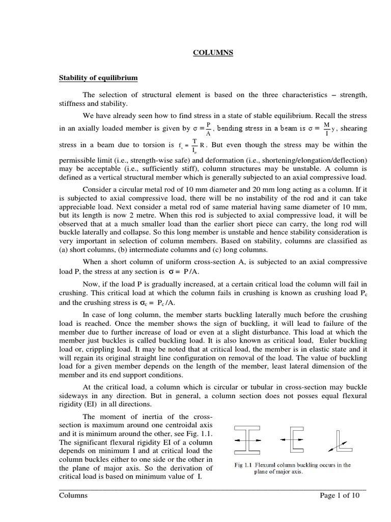 Stability of Columns | PDF | Buckling | Column
