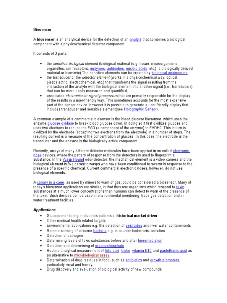 Biosensor Pdf Biosensor Sensor