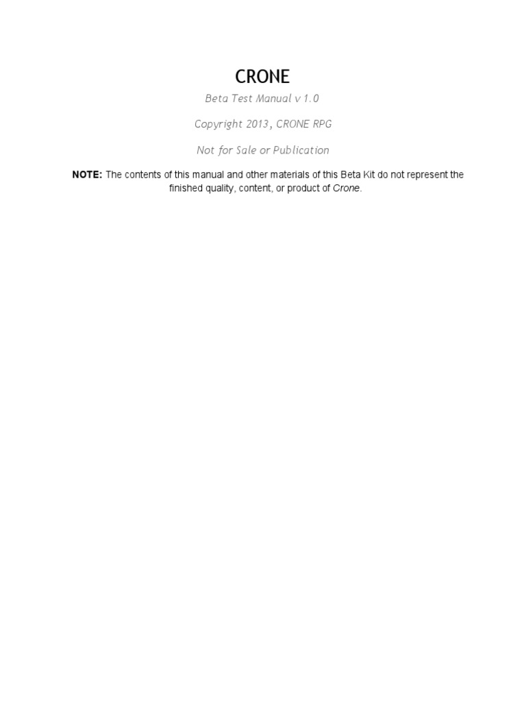 Crone: Beta Test Manual V 1.0 Not For Sale or Publication | PDF ...