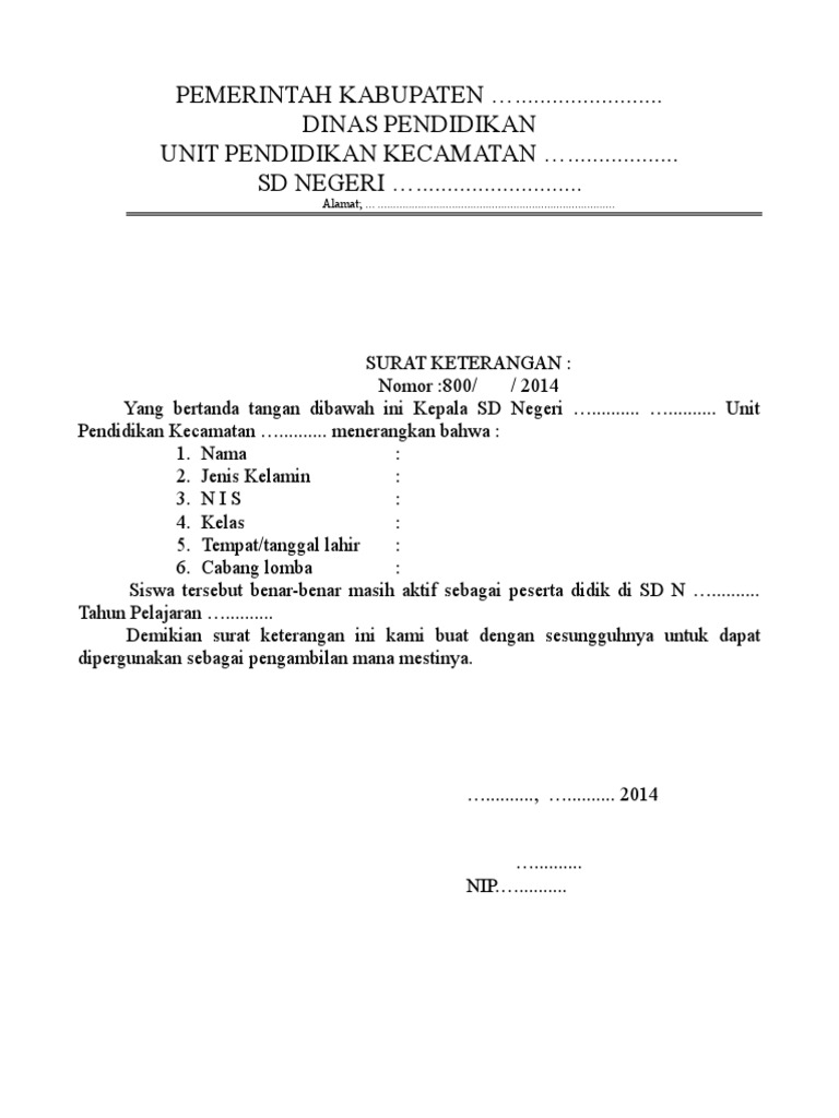 Contoh Surat Keterangan Popda | PDF