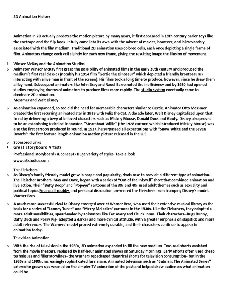 2D Animation History | PDF | Animation | Cartooning