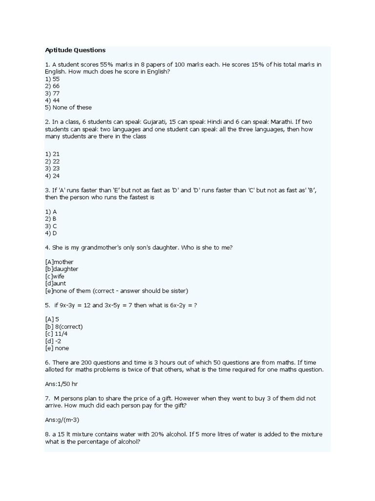 Aptitude Questions and Answers | PDF | Parameter (Computer Programming ...