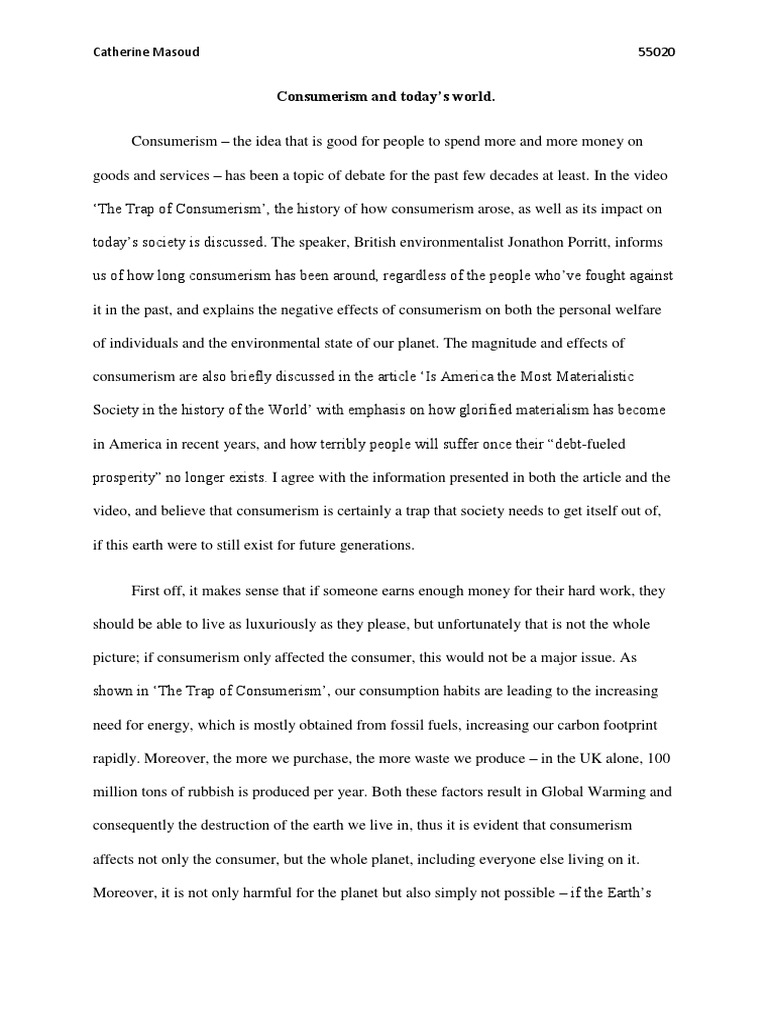 Consumerism Essay | PDF | Consumerism | Happiness