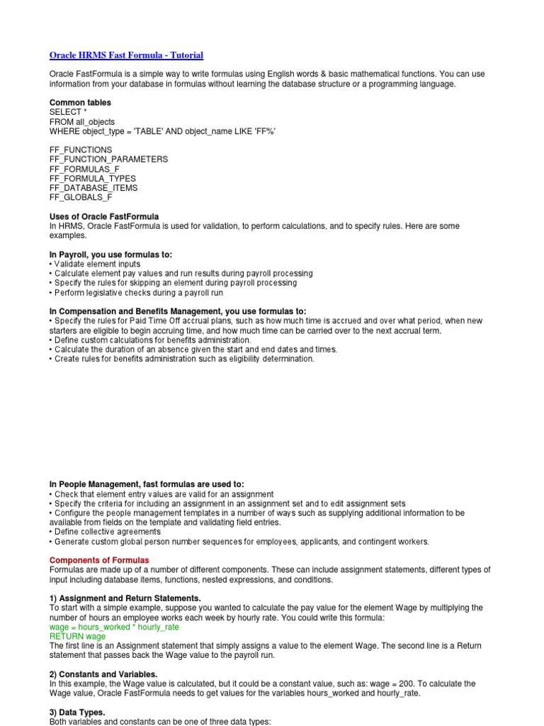 Oracle HRMS Fast Formula | PDF | Variable (Computer Science) | Oracle ...
