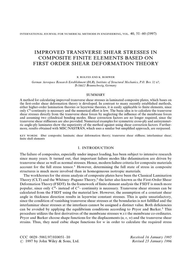 Improved Transverse Shear Stresses in Composite Finite Elements Based On First Order Shear ...