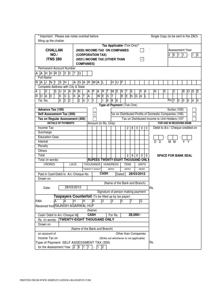 Copy of Challan 280 | Income Tax In India | Payments