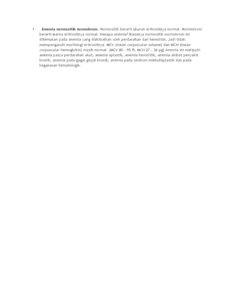Anemia Normositik Normokrom | PDF