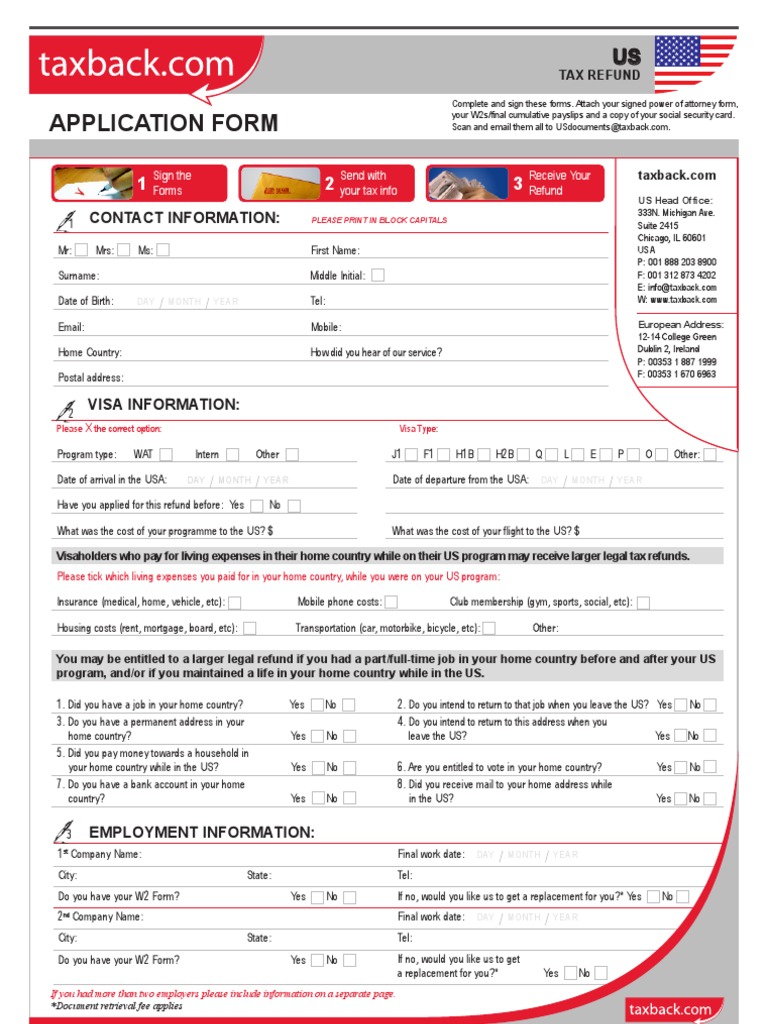 US Tax Refund Application Form | PDF | Internal Revenue Service | Tax ...