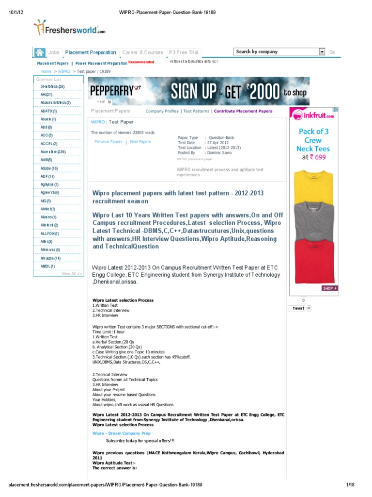 WIPRO Placement Paper Question Bank 19189 | PDF | C (Programming Language) | Microwave