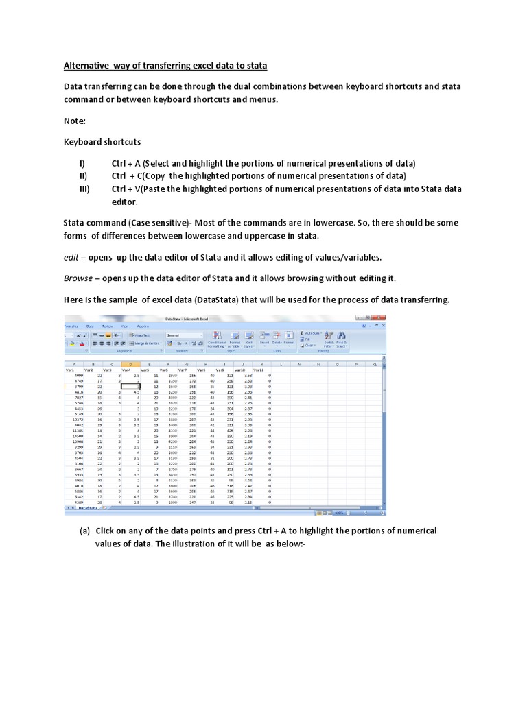 Transfer Excel Data to Stata Guide | PDF