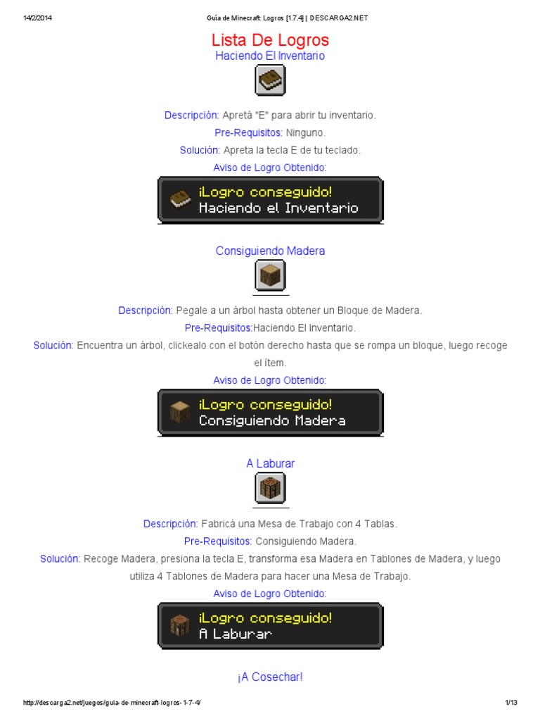 Guía de Logros en Minecraft 1.7.4 | PDF | Naturaleza | Ocio