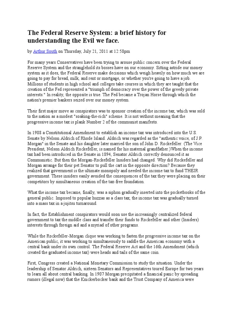 The Federal Reserve System: A Brief History For Understanding The Evil ...