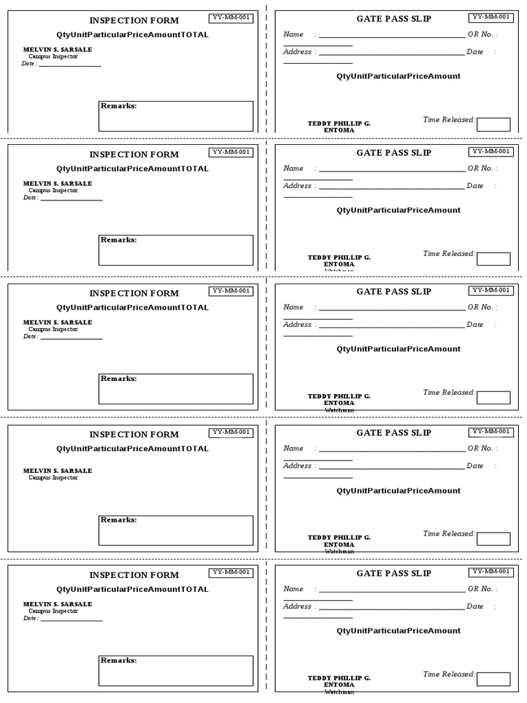 Inspection Form Gate Pass Slip: Name Address | PDF