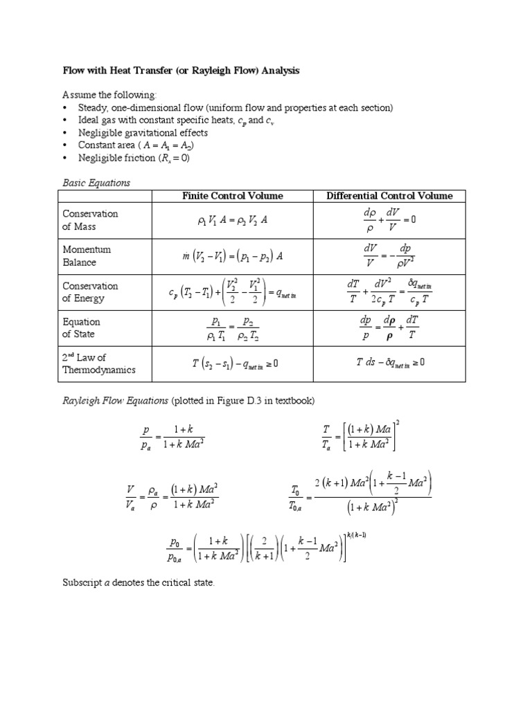 Rayleigh Flow Analysis with Heat Transfer | PDF | Science & Mathematics