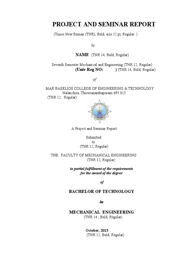 Project and Seminar Report: (Univ Reg No:) | PDF | Titles | Science And ...