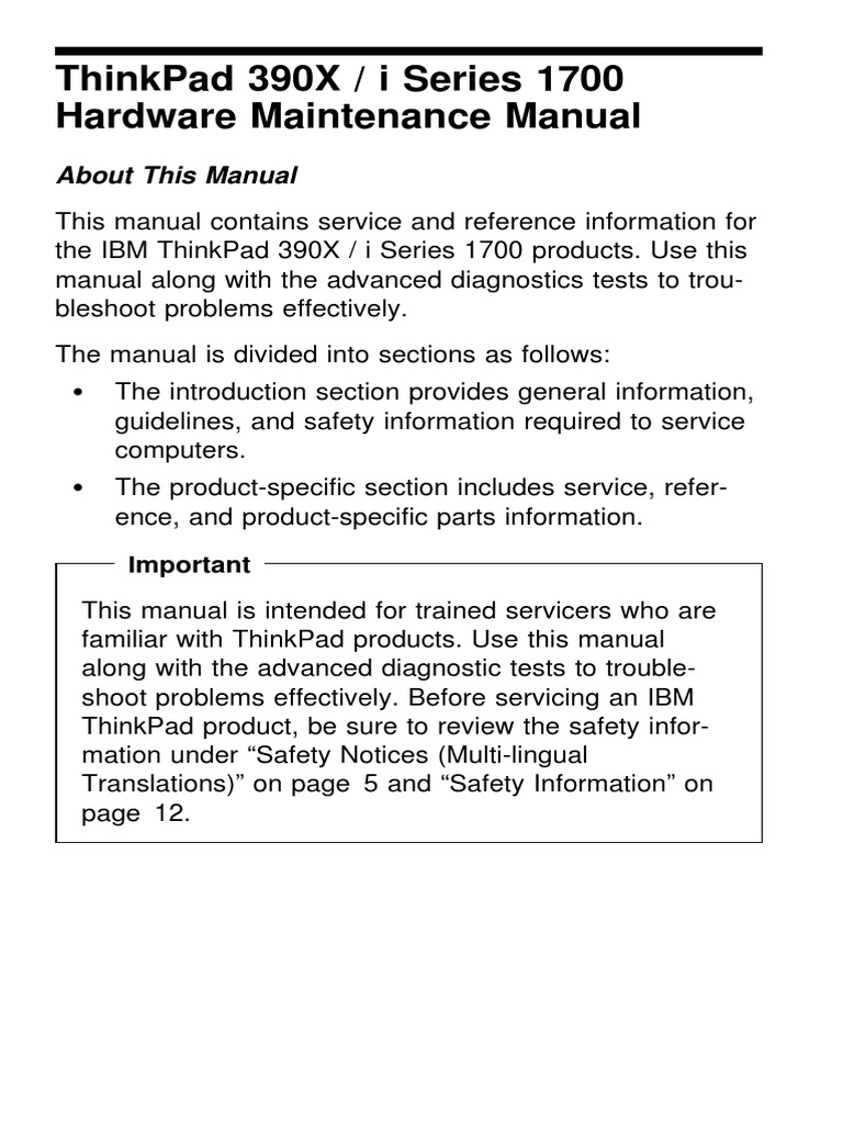 IBM Thinkpad 390X I 1700 | PDF | Electrostatic Discharge | Floppy Disk