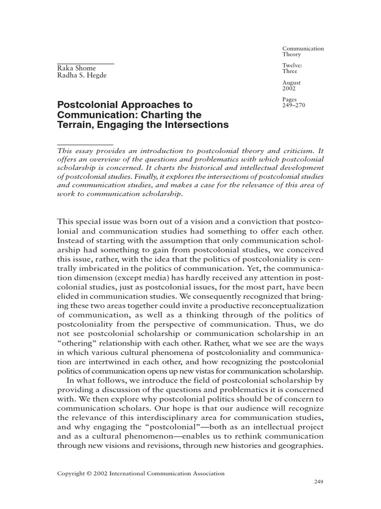 Postcolonial Approaches To Communication | PDF | Postcolonialism | Ethnography