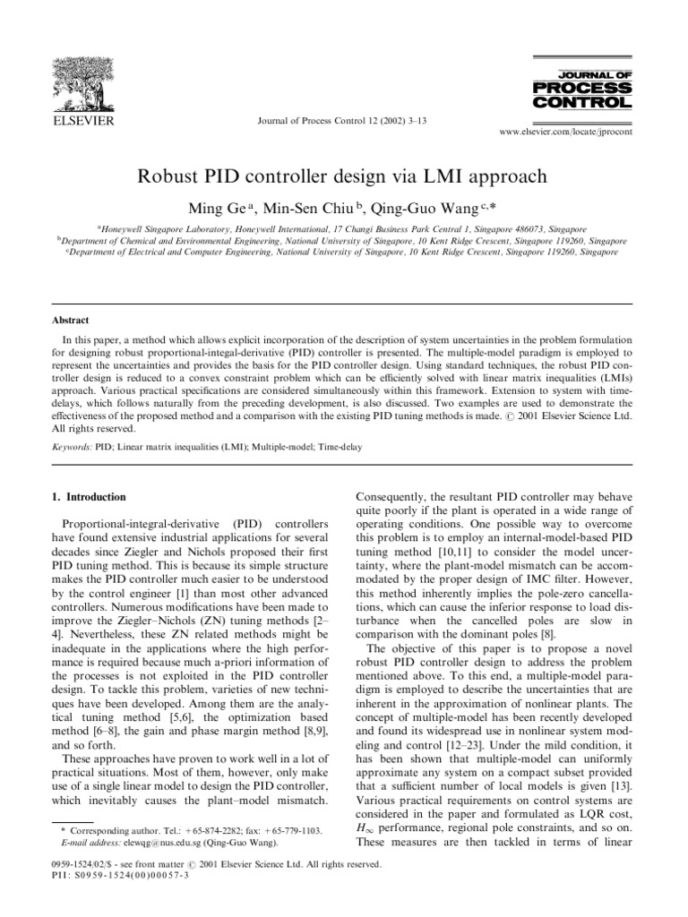 LMI - PID-Robust PID Controller Design Via LMI Approach - (Ge2002) | Download Free PDF | Control ...
