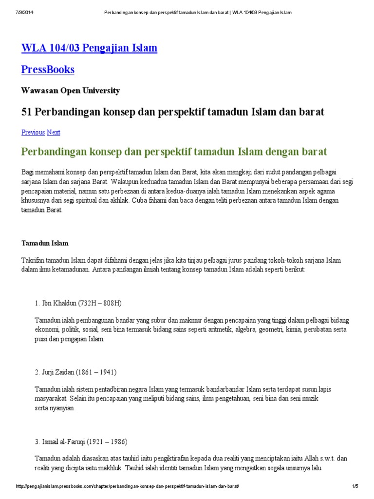 Perbandingan Konsep Dan Perspektif Tamadun Islam Dan Barat - WLA 104 - 03 Pengajian Islam | PDF ...