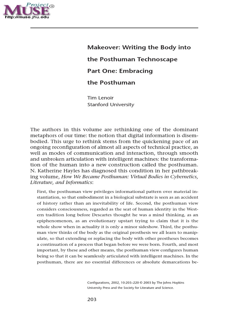 Writing The Body Into The Posthuman Technoscape | PDF | Posthuman ...