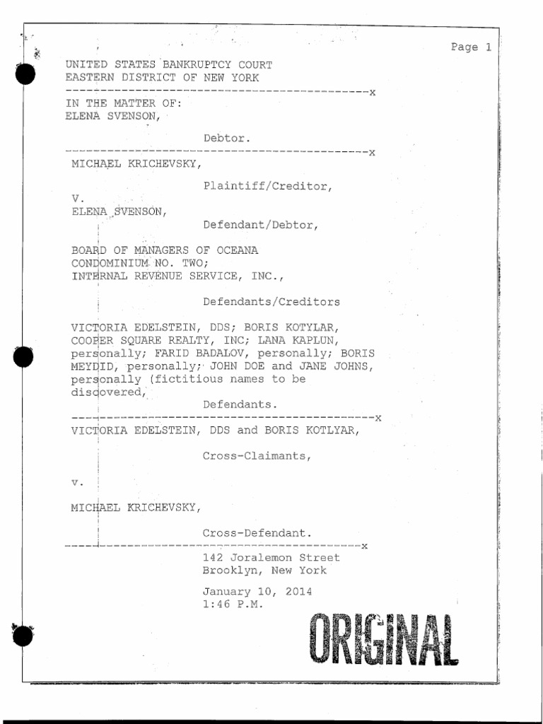 TRANSCRIPT OF JANUARY 10 DEPOSITION OF ELENA SVENSON | Deposition (Law ...