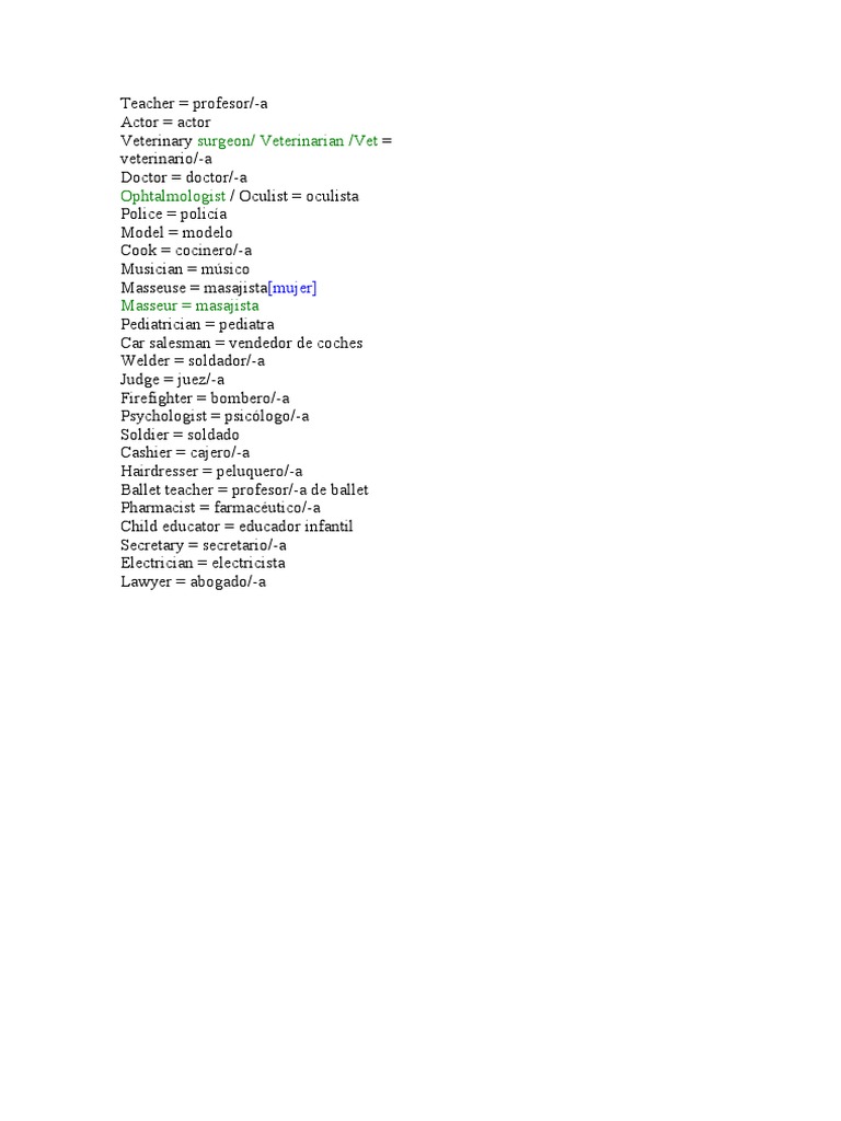 Spanish Job Titles and Translations | PDF | Wellness