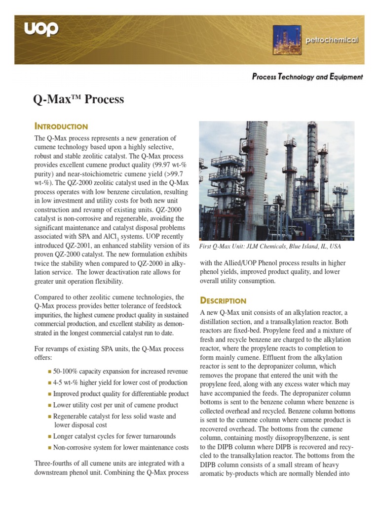 Q Max Cumene Production | PDF | Benzene | Chemical Reactor