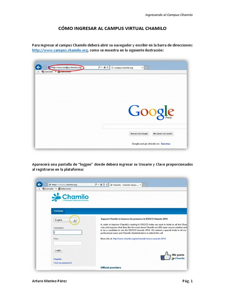Cómo Ingresar Al Campus Virtual Chamilo | PDF | Informática | Software