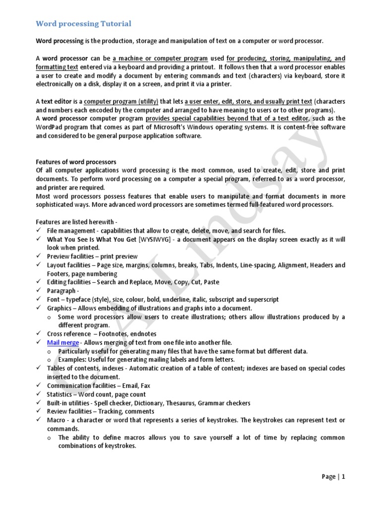 Tutorial - Word Processing | PDF | Word Processor | Microsoft Word