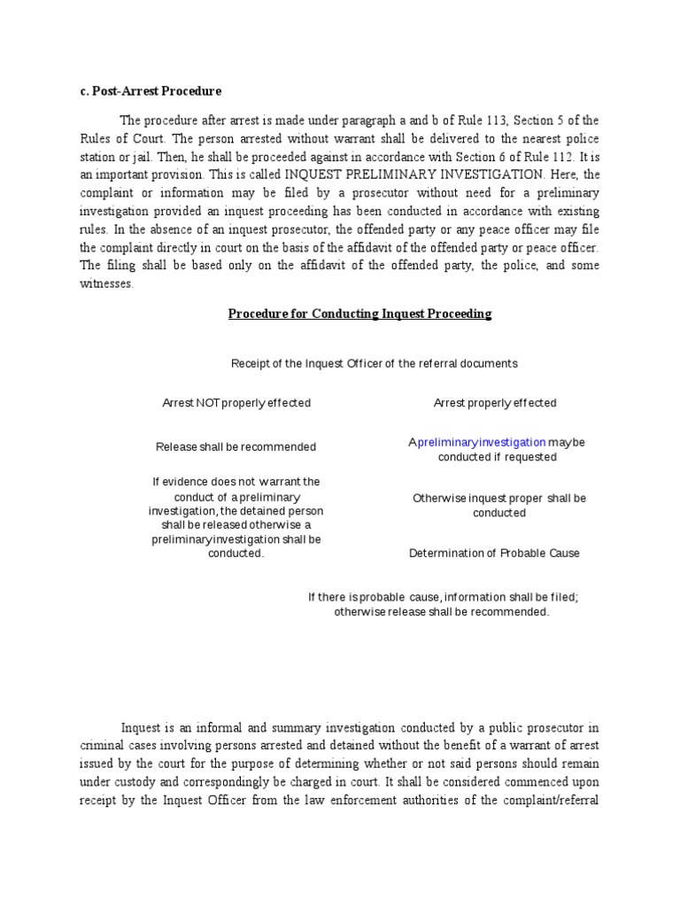 C. Post-Arrest Procedure: Preliminary Investigation | PDF | Arrest ...