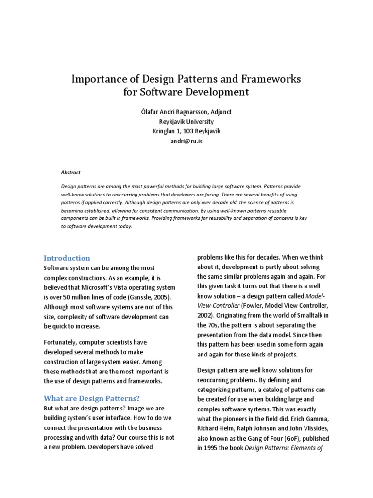 Importance of Design Patterns and Frameworks For Software Development ...
