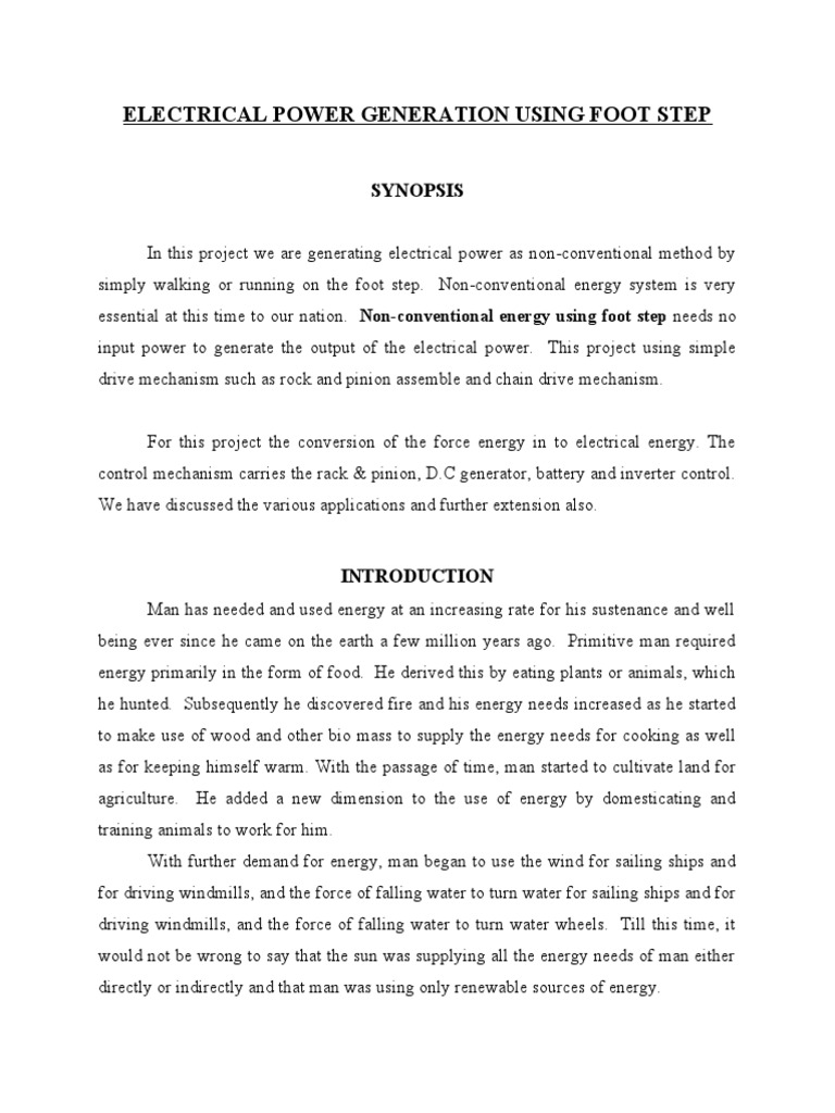 Electrical Power Generation Using Foot Step | PDF | Electric Generator ...
