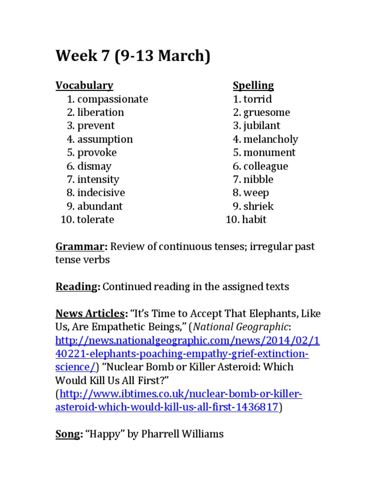 Week 7 Vocabulary and Grammar Review | PDF