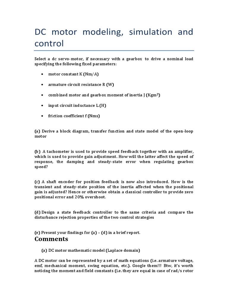 DC Motor Modeling | PDF | Control Theory | Electric Motor