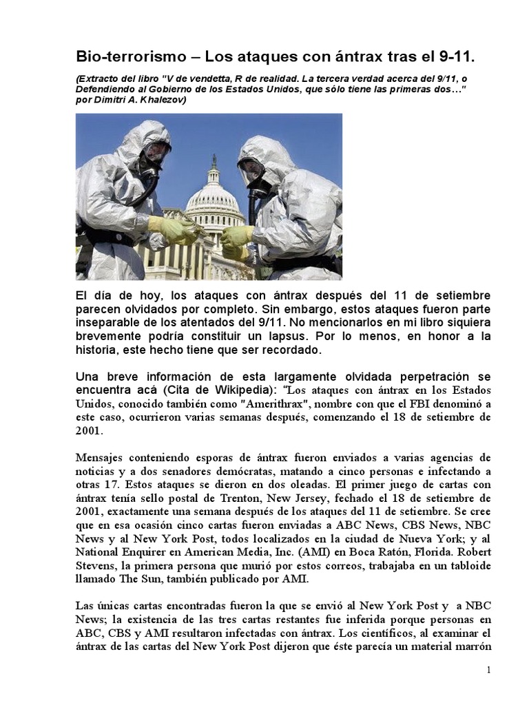 911 Anthrax Attacks Dimitri Khalezov Spanish | PDF | Viruela | Ántrax