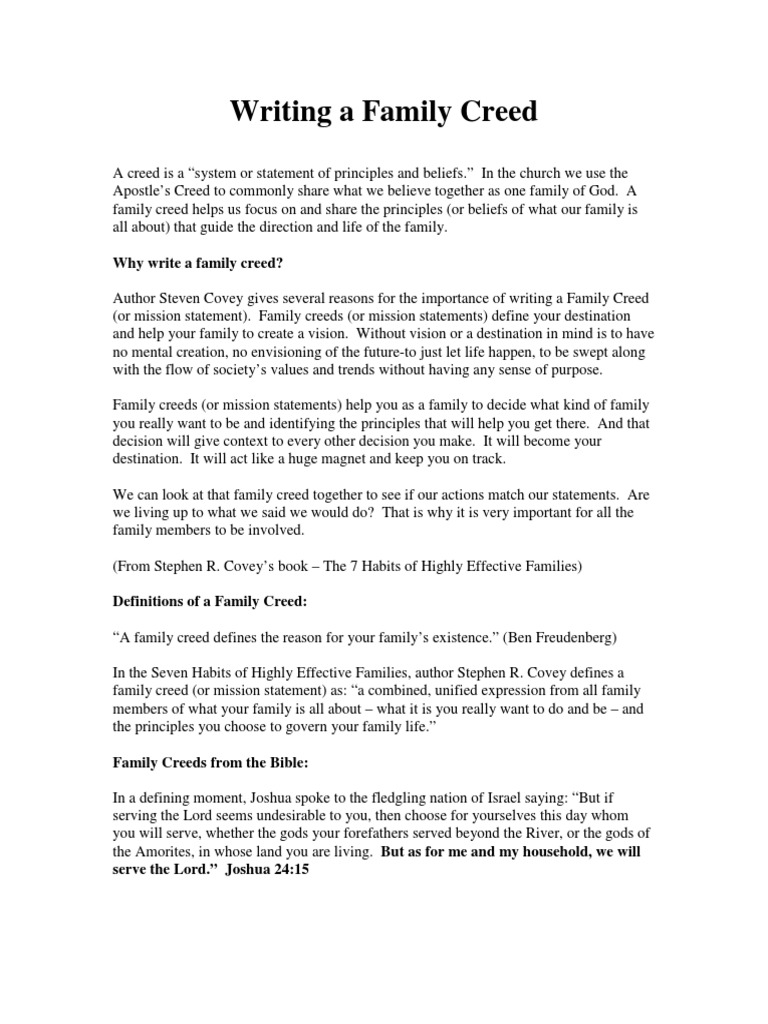 111724 Family Creed Exercise | Creed | Joshua