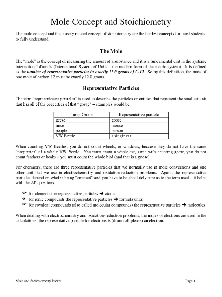 Stoic H Mole Packet | PDF | Mole (Unit) | Titration