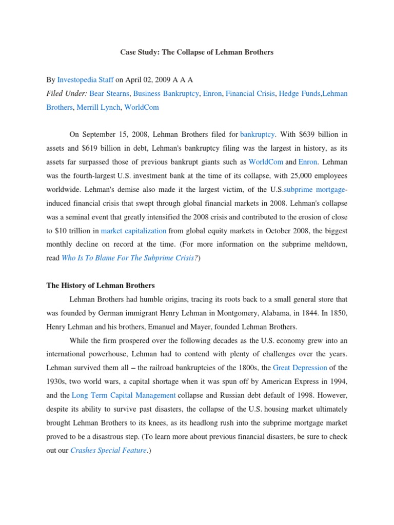 Case Study Lehman Brothers | PDF