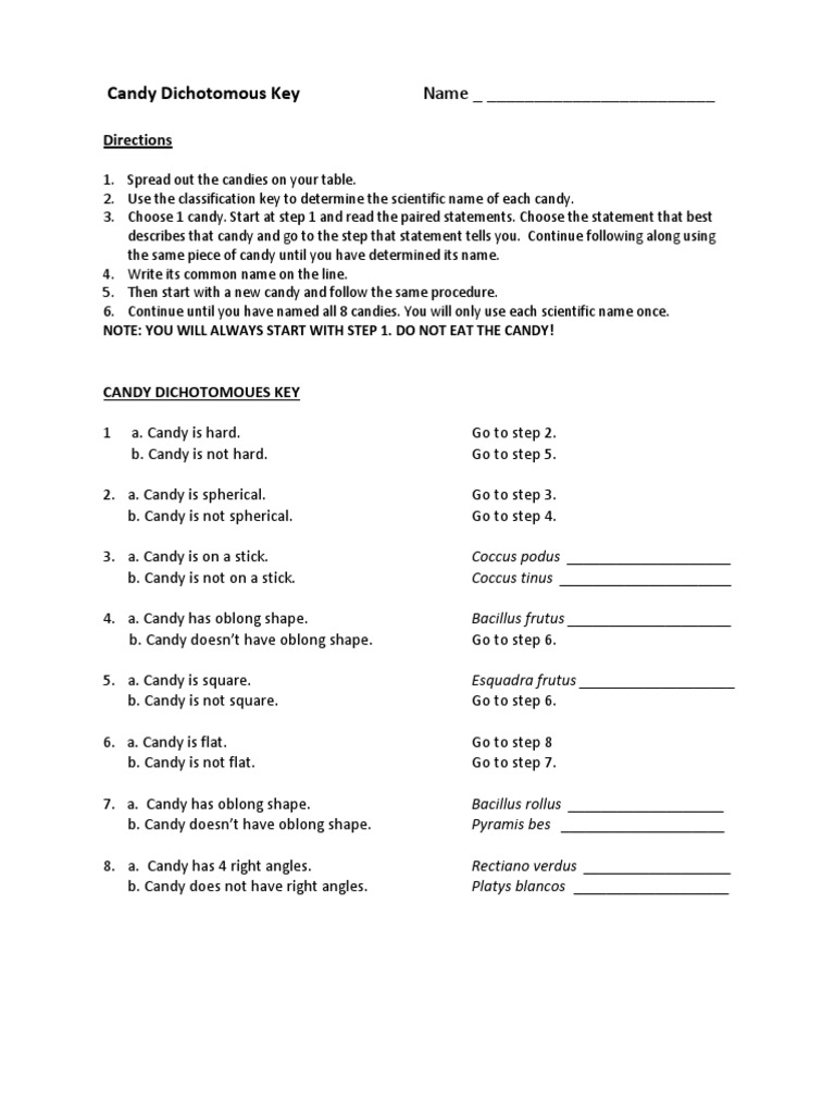 Candy Dichotomous Key Student | PDF | Teaching Mathematics