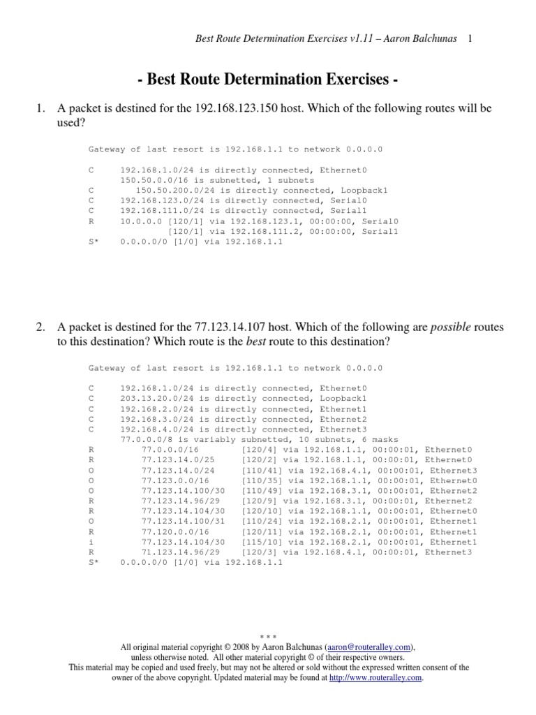 Best Route Exercises | PDF | Gateway (Telecommunications) | Internet ...