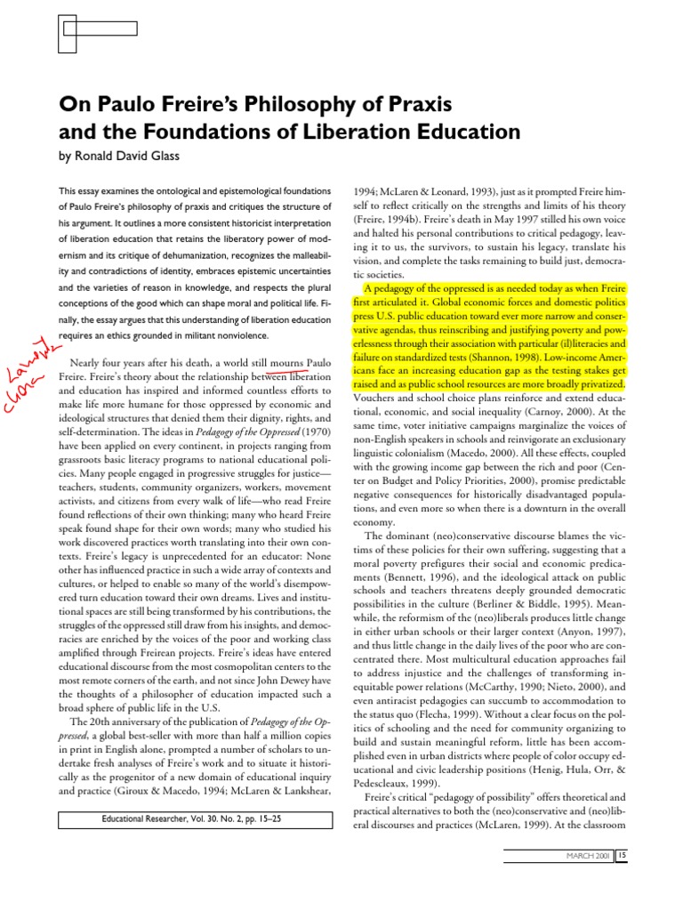 GLASS (2001) - On Paulo Freire Philosophy of Praxis and The Foundation ...