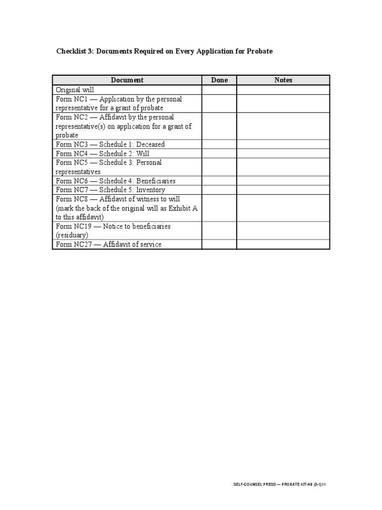 Checklist 3: Documents Required On Every Application For Probate | PDF ...