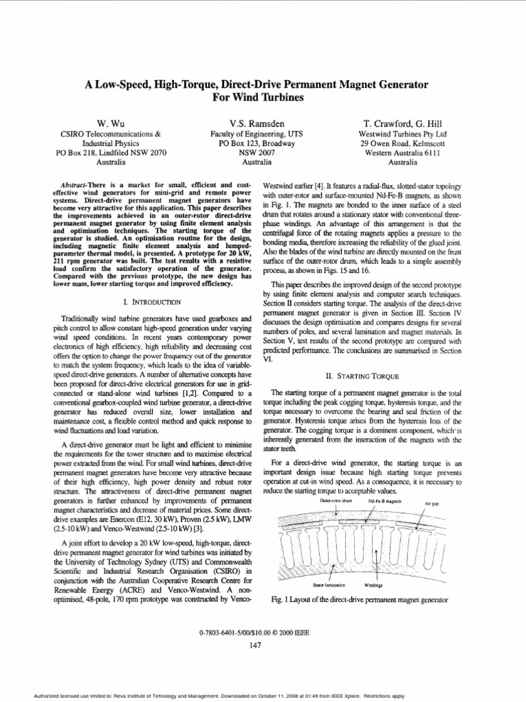 A Low-Speed, High-Torque, Direct-Drive Permanent Magnet Generator For ...